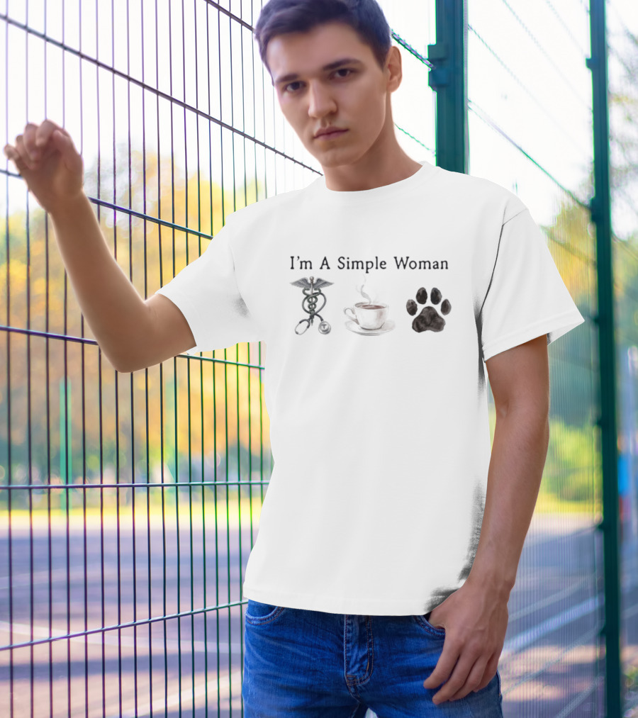 I'm A Simple Woman Nurse Coffee Paw Print T-Shirt