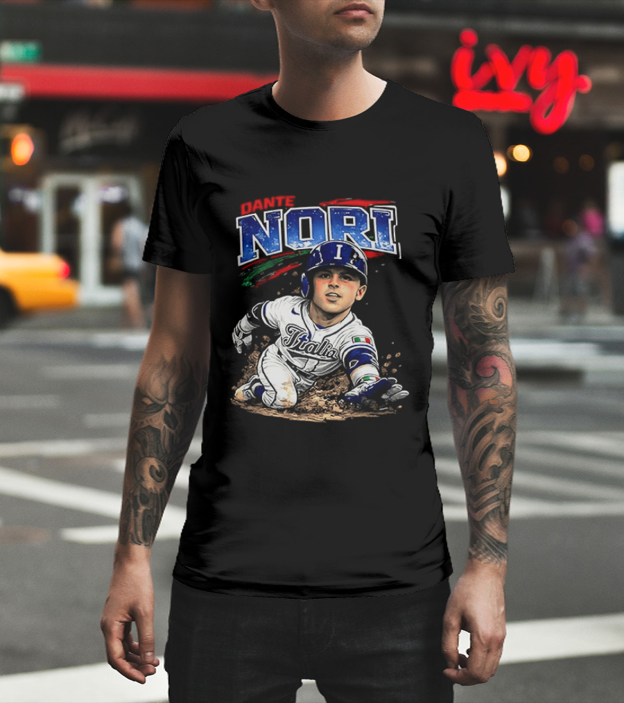 Dante Nori Italy Baseball Classic Caricature Sliding Player T-Shirt