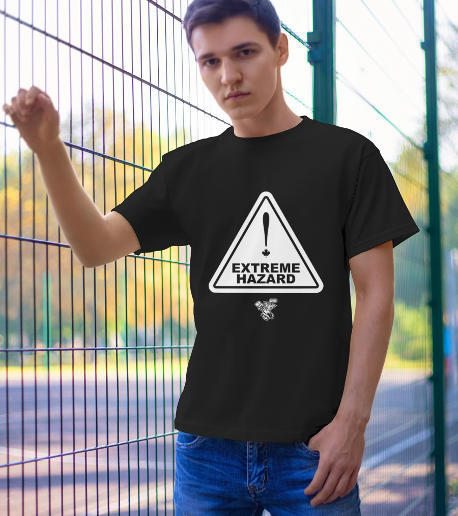 Extreme Hazard Attention Canadians Warning Sign Icon Canada Maple Leaf Moto T-Shirt