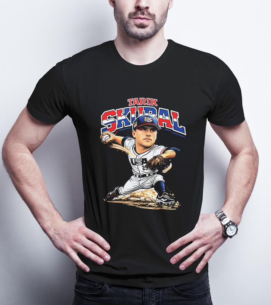 Tarik Skubal USA Baseball Classic Pitcher Caricature T-Shirt