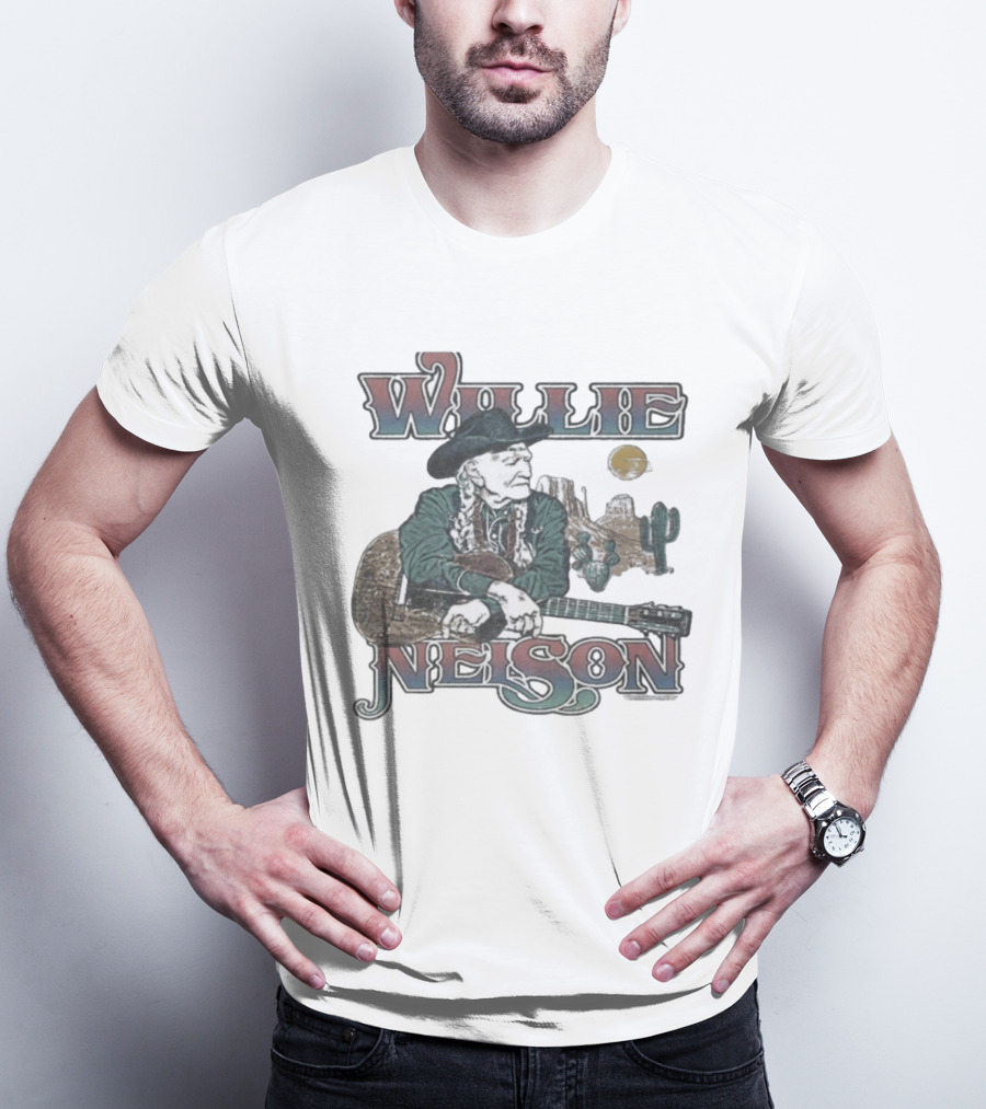 Willie Nelson Desert Cactus Guitar Scene T-Shirt