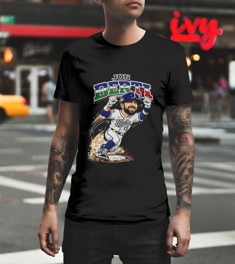 Jon Berti Italy Baseball Classic Caricature 13 T-Shirt