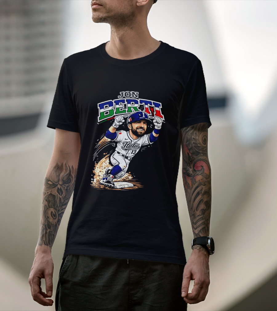 Jon Berti Italy Baseball Classic Caricature 13 T-Shirt