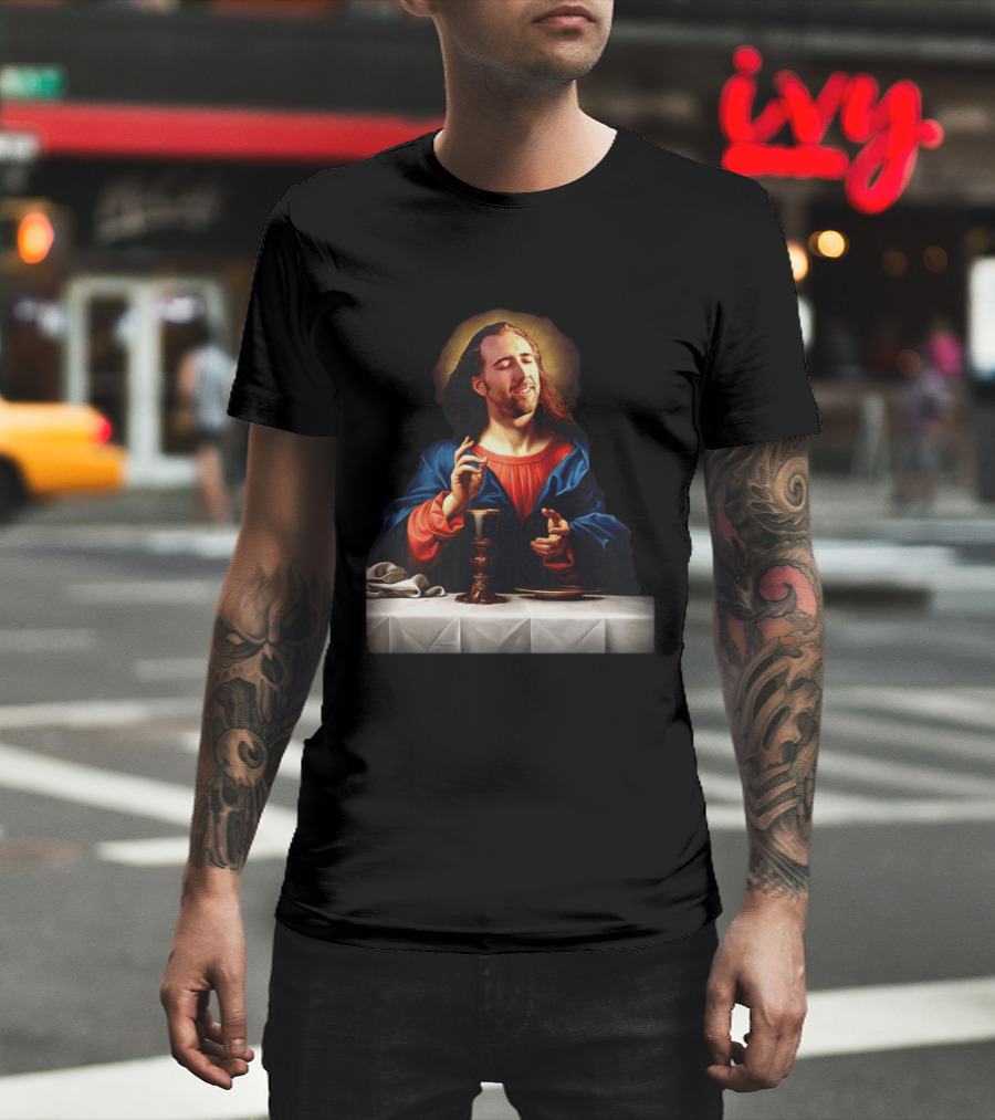 Nic Jesus Blessing The Bread And Wine Iconic Meme Mashup T-Shirt