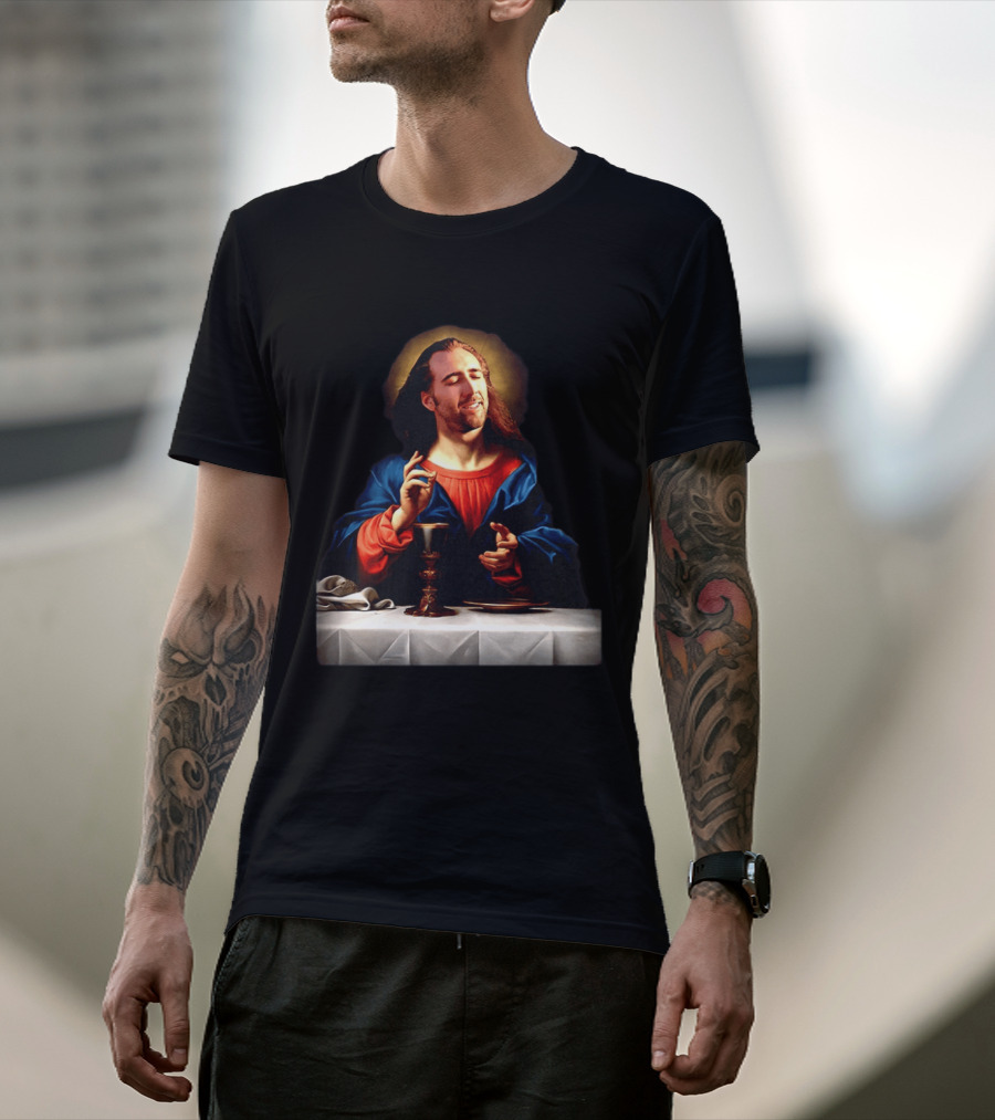 Nic Jesus Blessing The Bread And Wine Iconic Meme Mashup T-Shirt