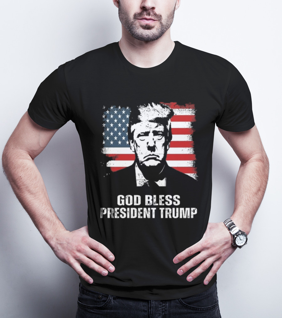God Bless President Trump American Flag Iconic Style 2024 T-Shirt