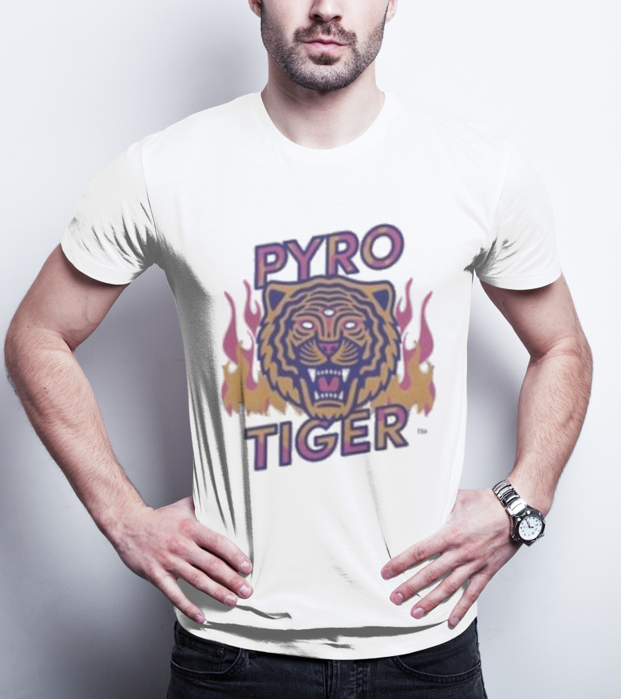 Pyro Tiger Flame Illustration With Fierce Tiger Head And Flaming Accents T-Shirt