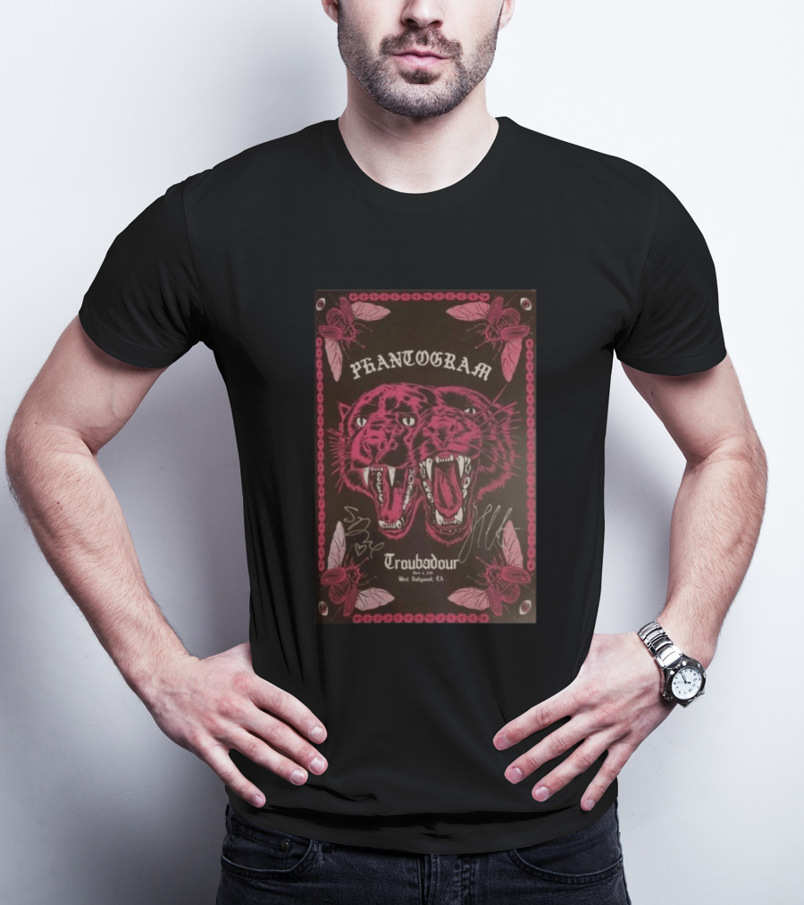 Phantogram Troubadour West Hollywood CA Signed Pink Panther Insects T-Shirt