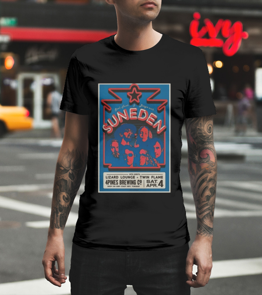 Suneden Soul Funk Boogie April 4 4Pines Brewing Co Lizard Lounge Twin Flame T-Shirt