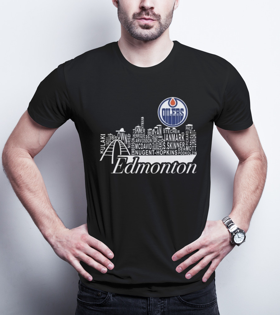 Edmonton Oilers Skyline Names 2025 McDavid Draisaitl Hyman Nugent Hopkins Smith T-Shirt