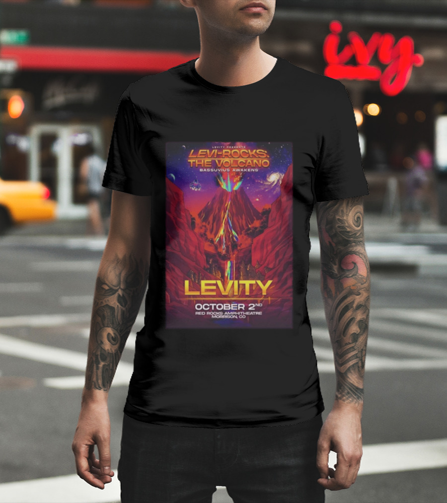 Levity Presents Levi Rocks The Volcano Bassuvius Awakens Red Rocks Amphitheatre October 2nd Morrison CO T-Shirt