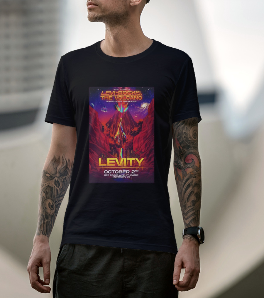 Levity Presents Levi Rocks The Volcano Bassuvius Awakens Red Rocks Amphitheatre October 2nd Morrison CO T-Shirt