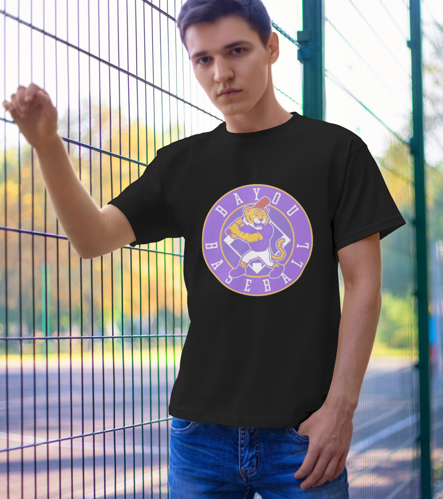 Bayou Baseball Purple Tiger Mascot Batter Circle T-Shirt