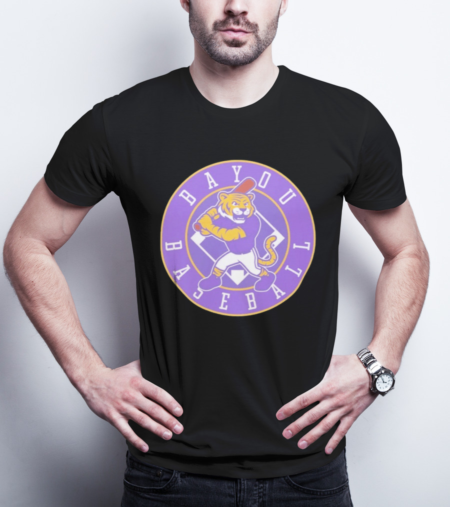 Bayou Baseball Purple Tiger Mascot Batter Circle T-Shirt