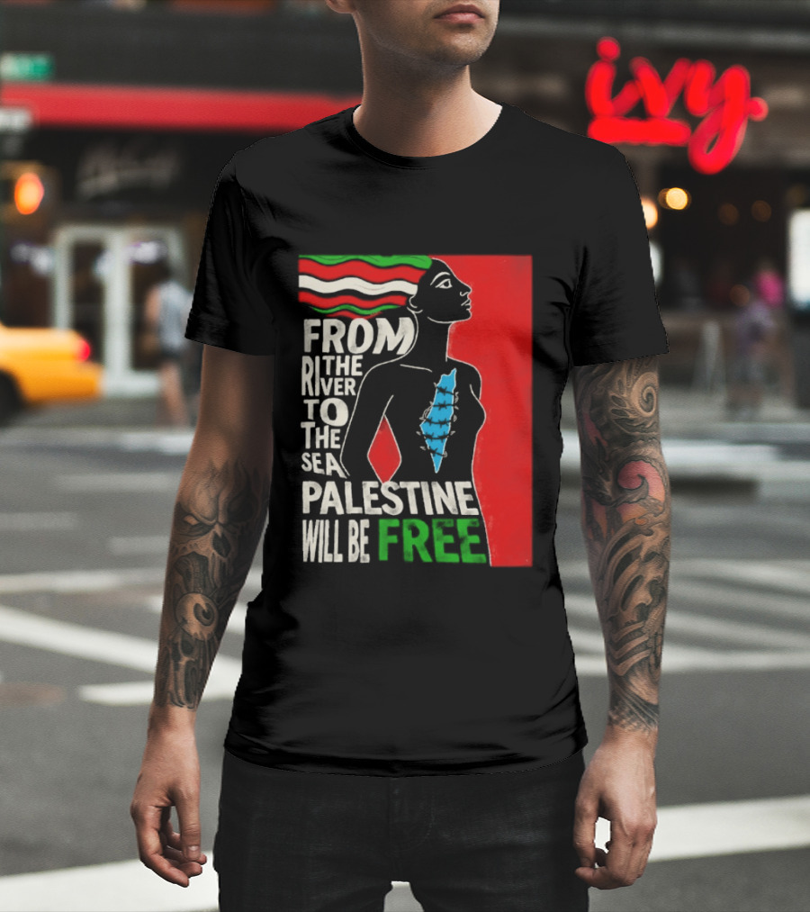 From The River To The Sea Palestine Will Be Free Woman Palestinian Flag Map T-Shirt