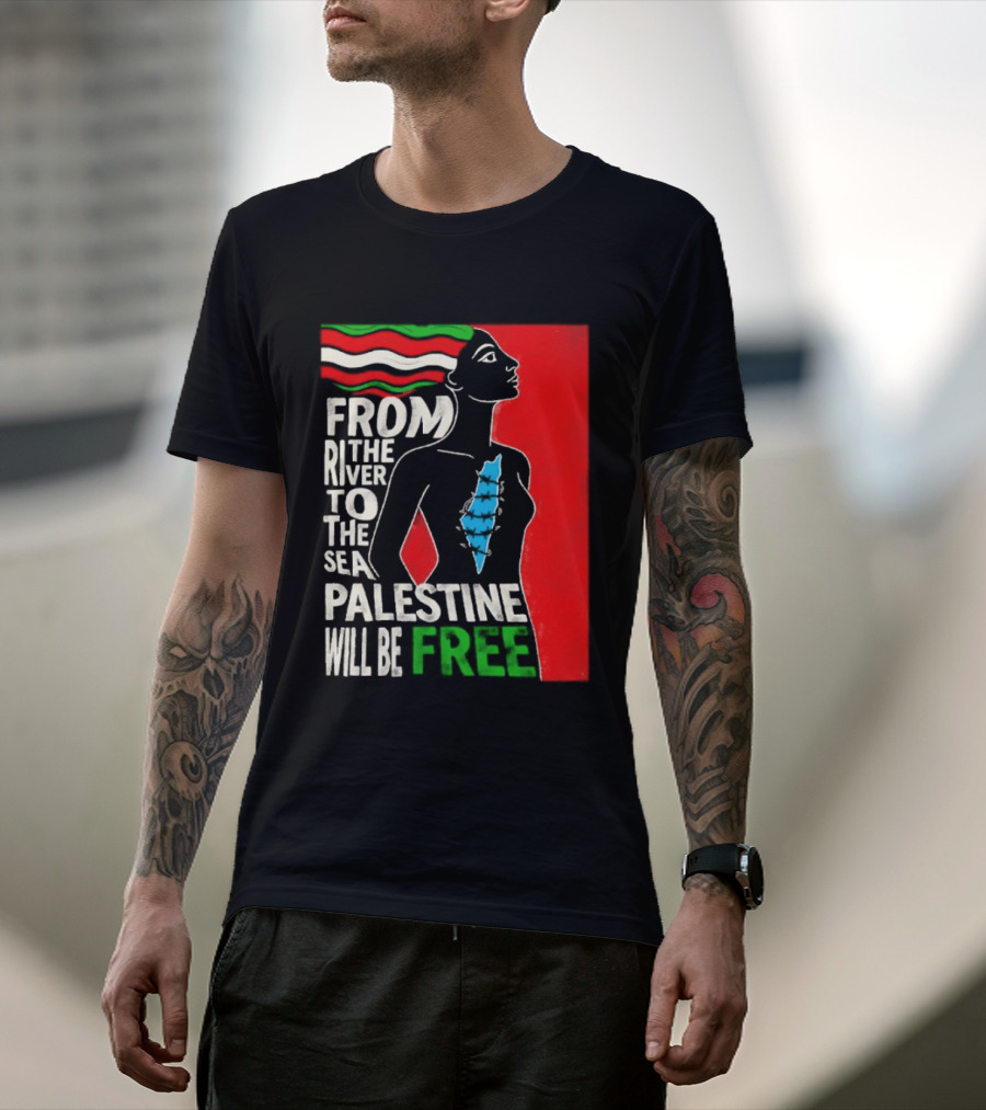 From The River To The Sea Palestine Will Be Free Woman Palestinian Flag Map T-Shirt
