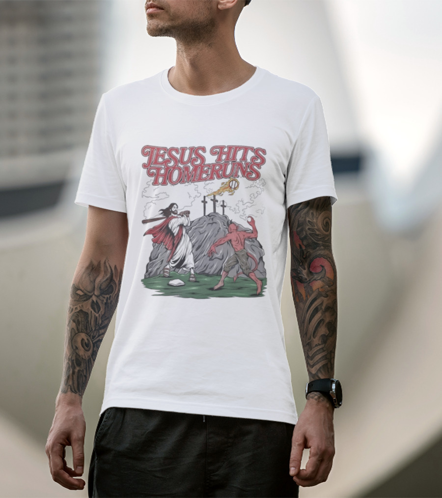 Jesus Hits Homeruns Biblical Baseball T-Shirt