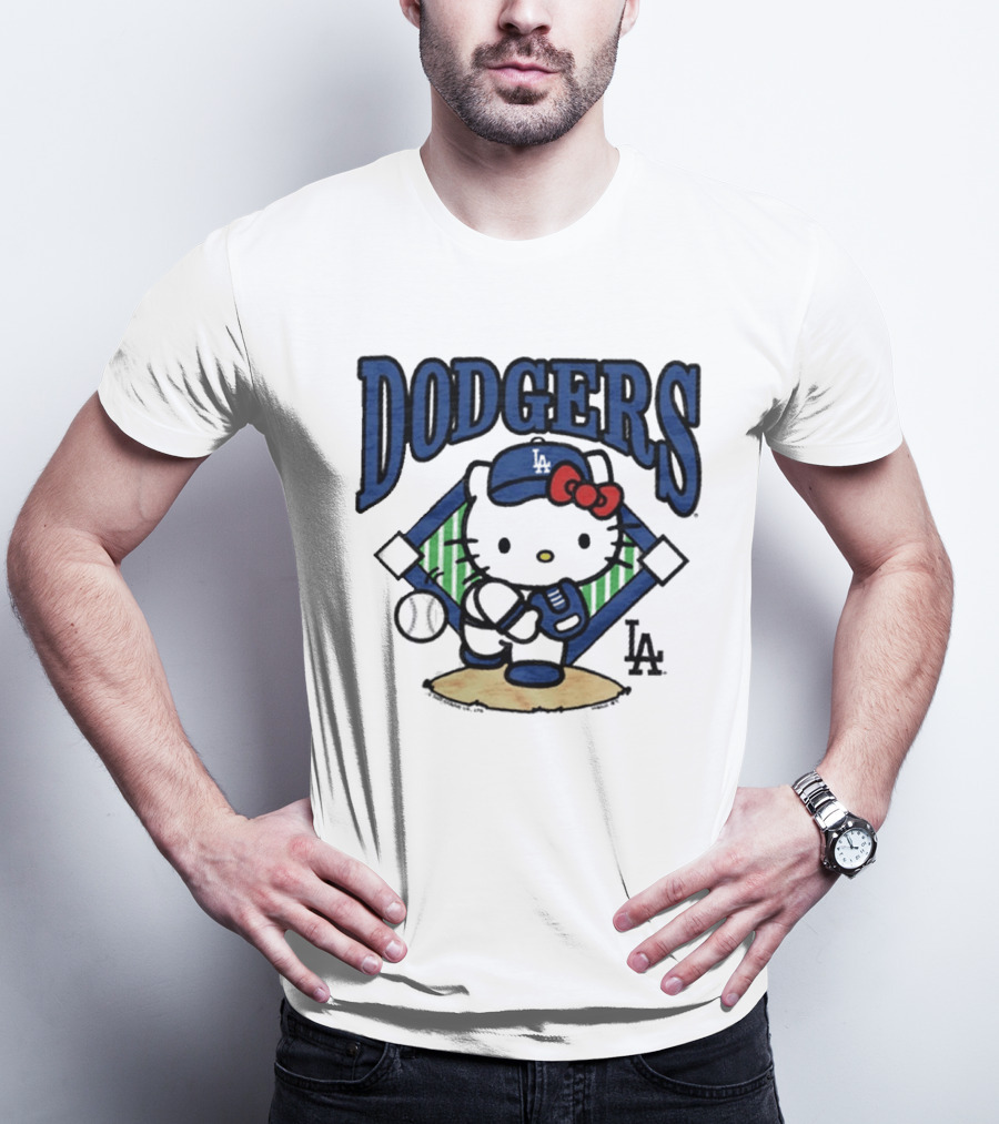 Hello Kitty Los Angeles Dodgers Baseball Crossover Fan Merchandise T-Shirt