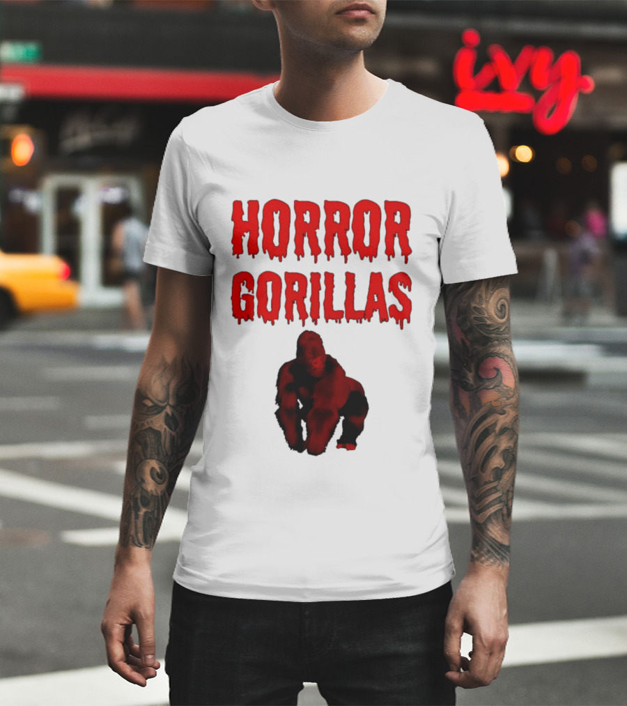 Horror Gorillas Dripping Blood Text And Red Gorilla T-Shirt