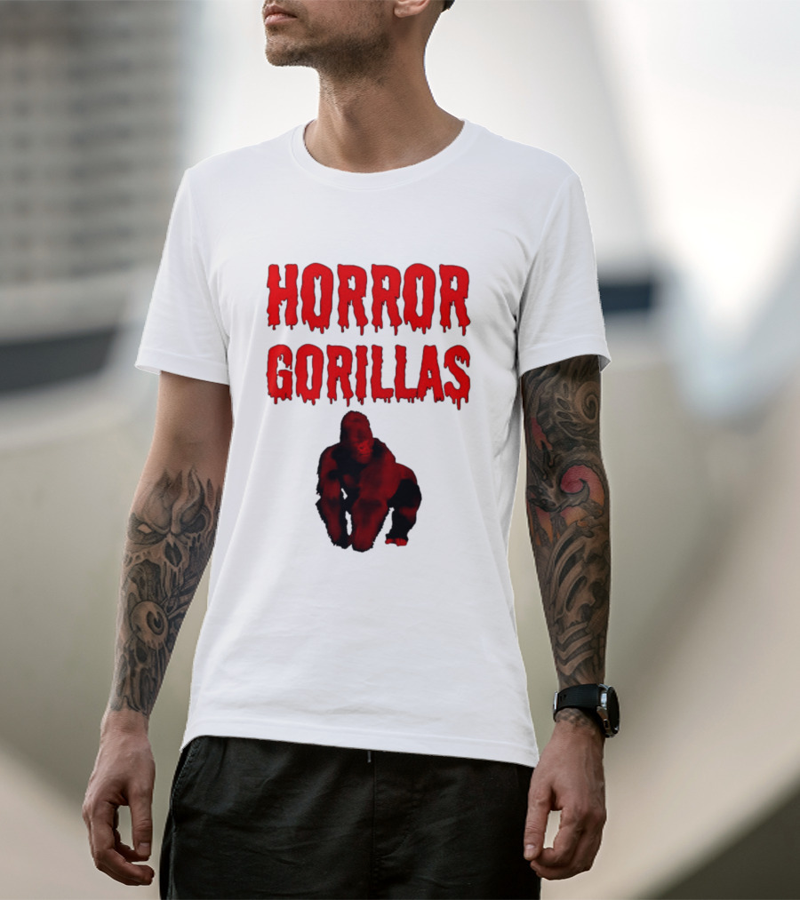 Horror Gorillas Dripping Blood Text And Red Gorilla T-Shirt