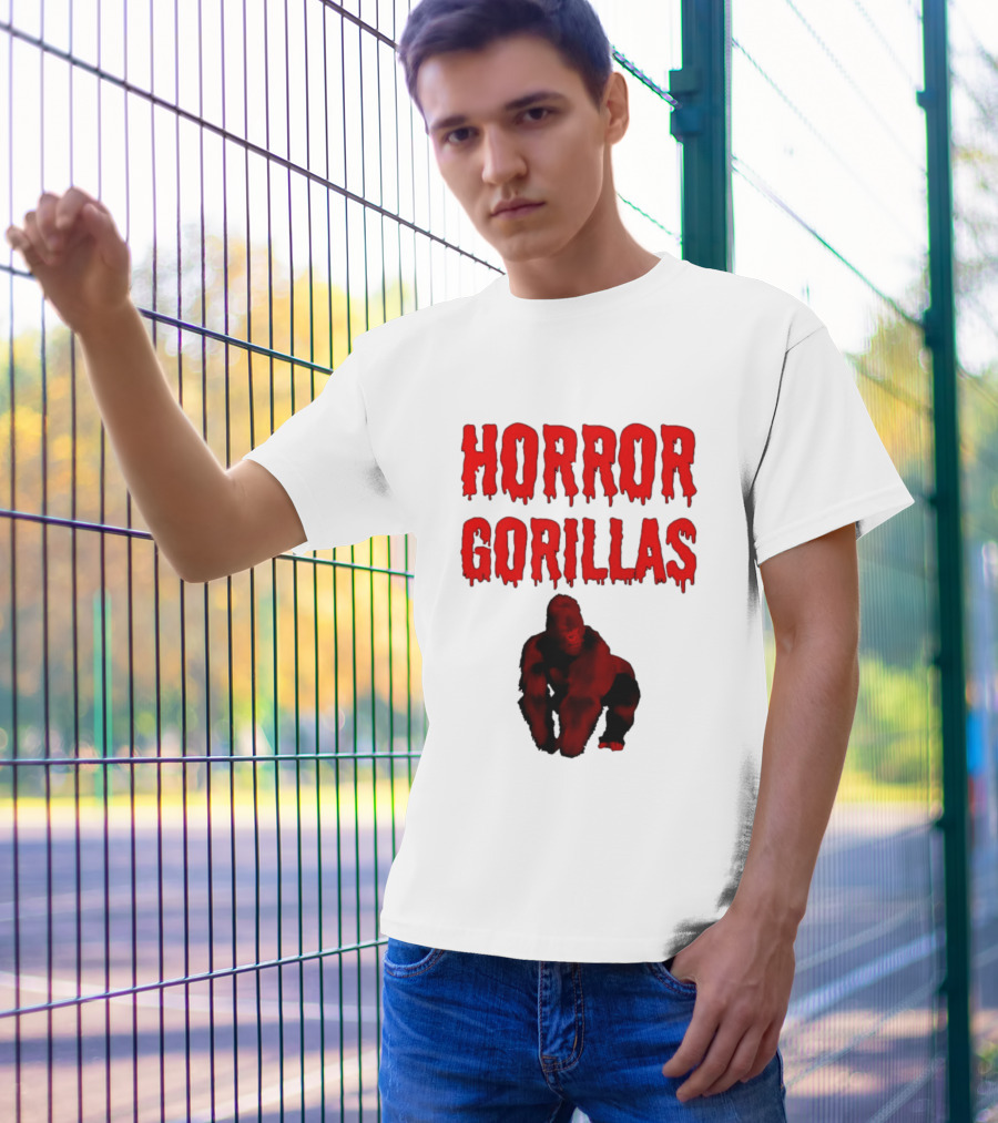 Horror Gorillas Dripping Blood Text And Red Gorilla T-Shirt