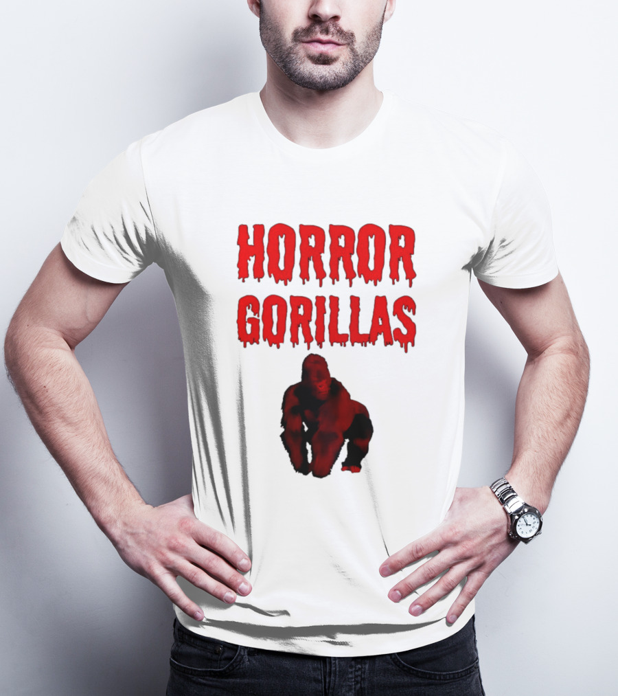 Horror Gorillas Dripping Blood Text And Red Gorilla T-Shirt