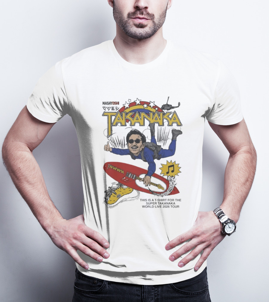 Masayoshi Takanaka Super World Live 2026 Tour Parody With Surfboard And Helicopter T-Shirt