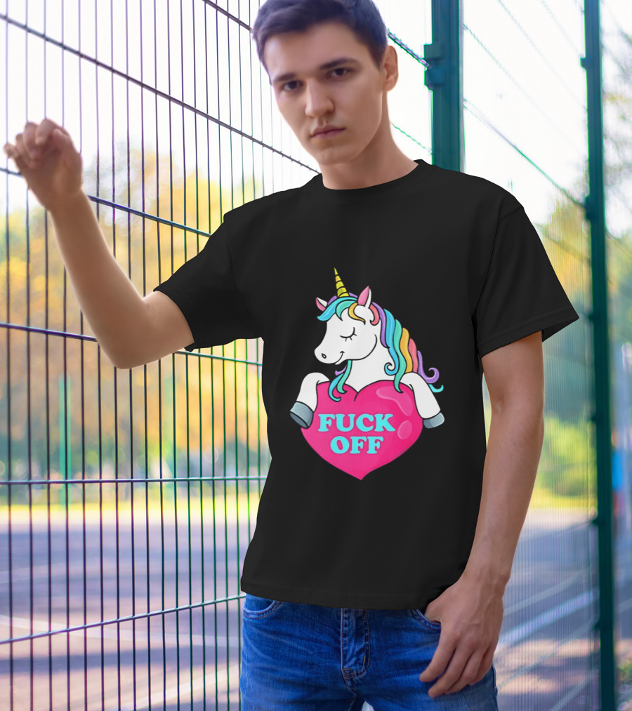 Unicorn Fuck Off Heart Rainbow Mane T-Shirt