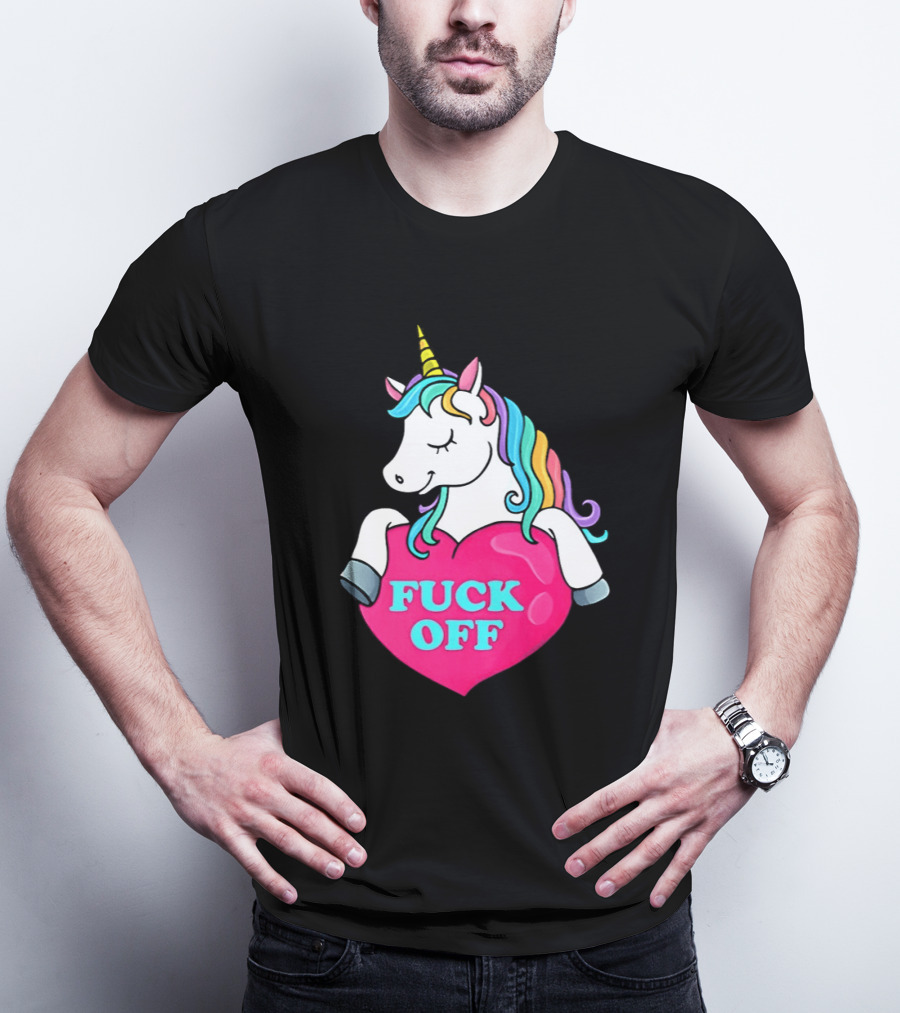 Unicorn Fuck Off Heart Rainbow Mane T-Shirt