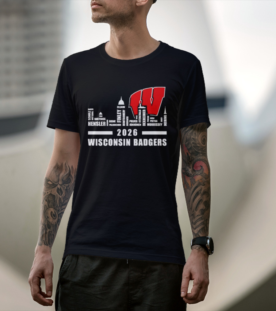 2026 Wisconsin Badgers City Names Skyline Mercer Medford Mosinee Plover Princeton Pulaski Ripon T-Shirt
