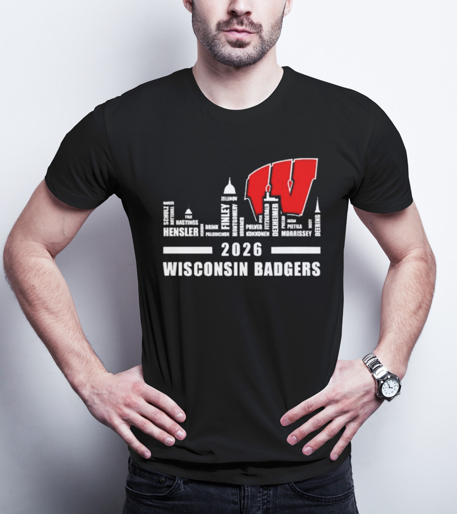 2026 Wisconsin Badgers City Names Skyline Mercer Medford Mosinee Plover Princeton Pulaski Ripon T-Shirt