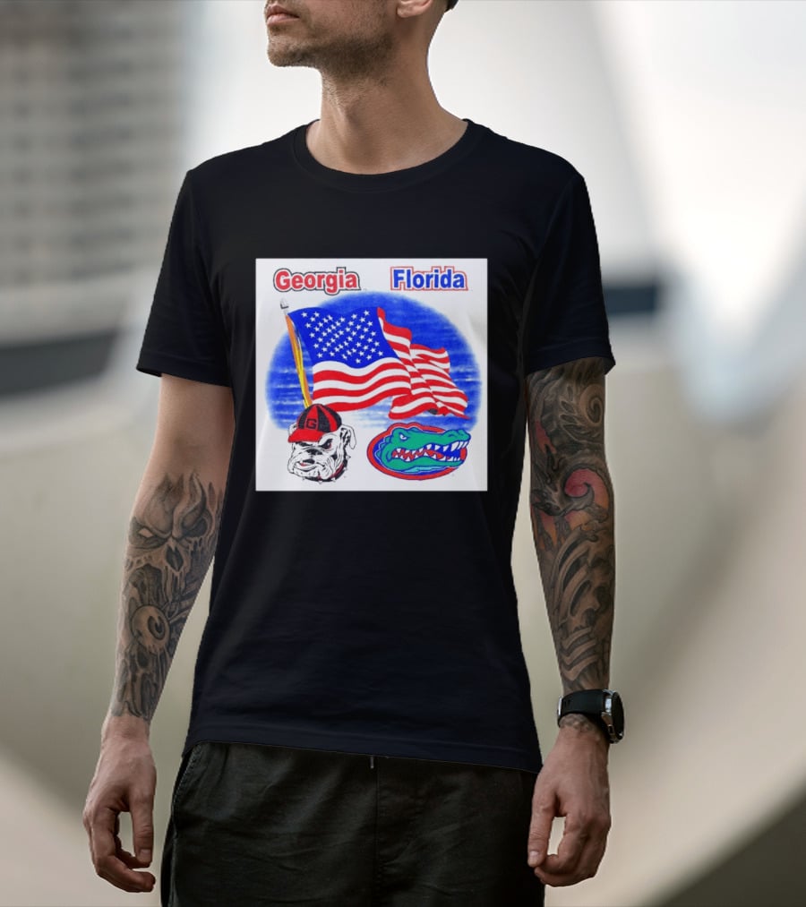 Georgia Vs Florida American Flag Bulldogs Gators Rivalry T-Shirt