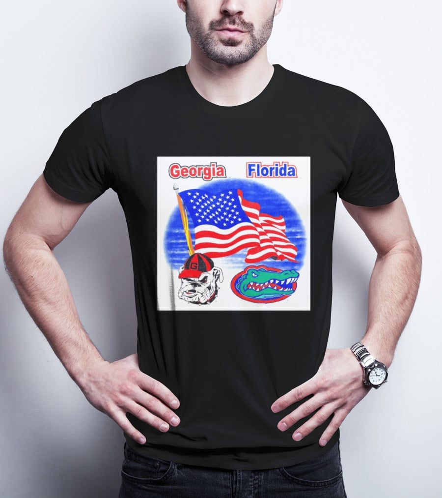Georgia Vs Florida American Flag Bulldogs Gators Rivalry T-Shirt
