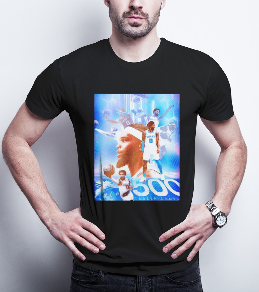 Miles Bridges 500 Career Games Collage Charlotte Hornets NBA Basketball T-Shirt