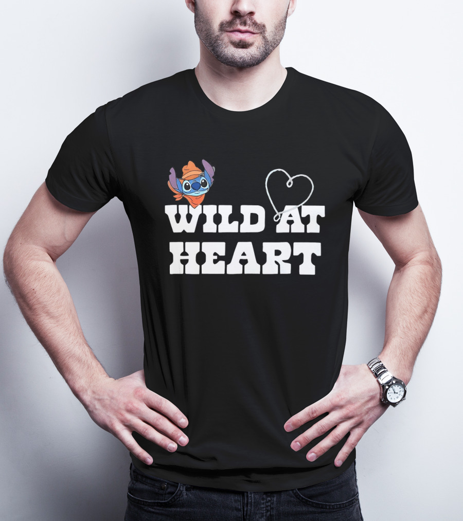 Stitch Wild At Heart With Love Icon And Fun Expression T-Shirt