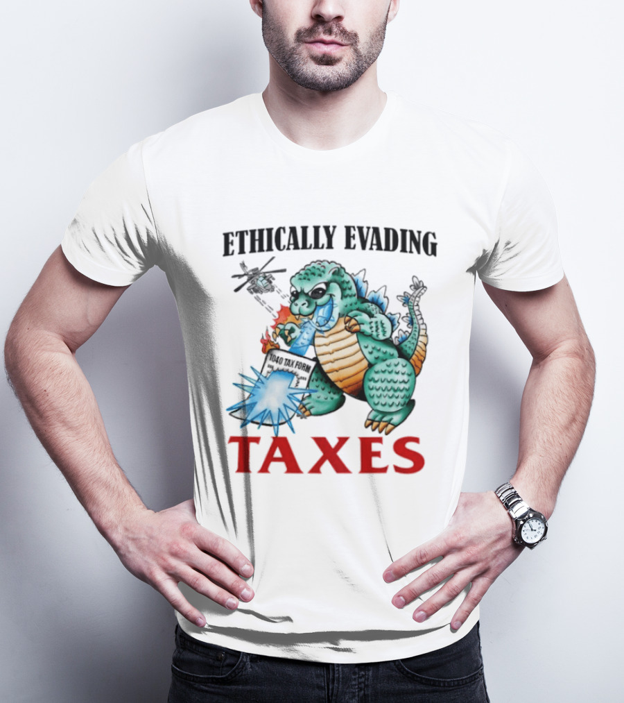 Ethically Evading Taxes Dinosaur Helicopter Ice Cream Sunglasses T-Shirt