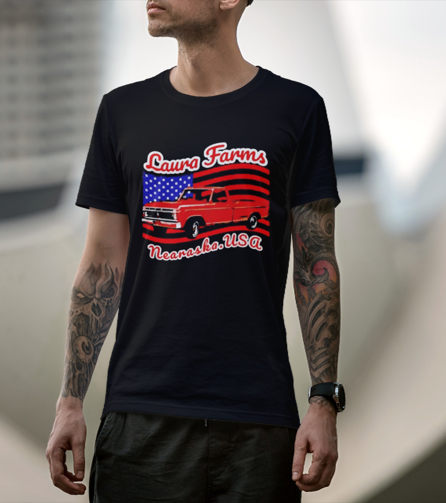 Laura Farms Nebraska USA Vintage Truck American Flag T-Shirt