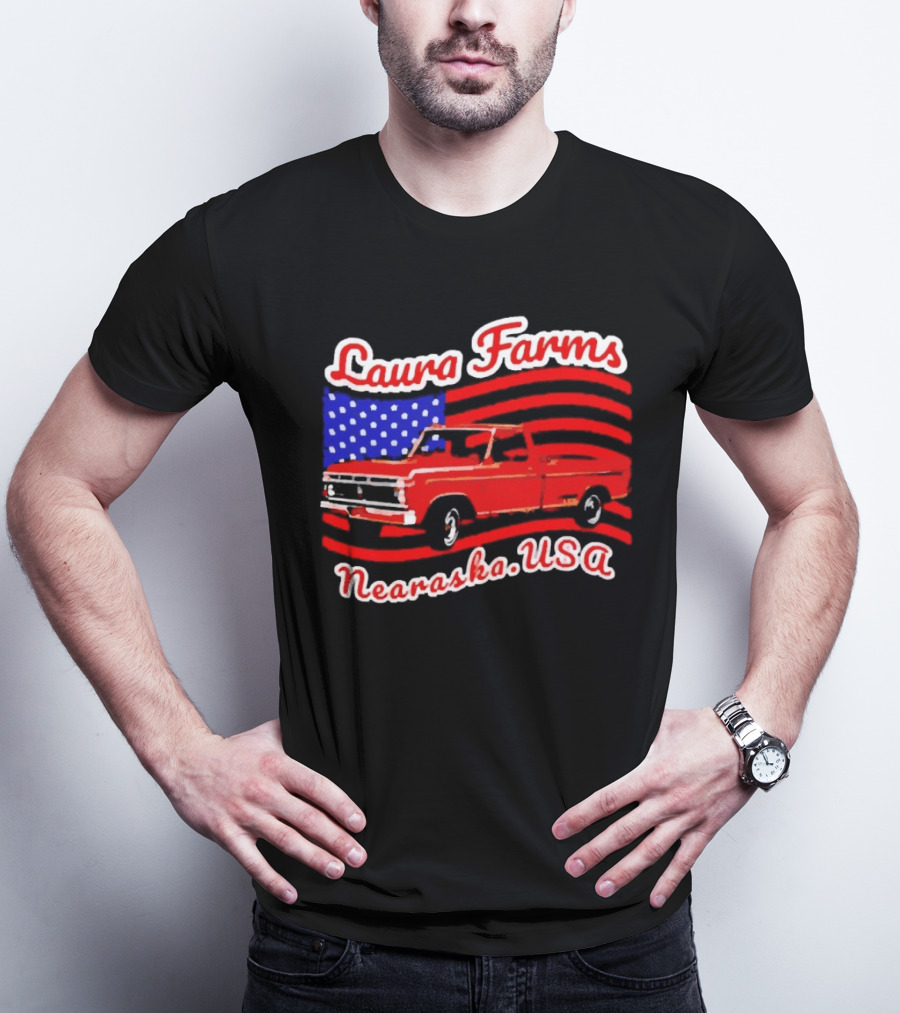 Laura Farms Nebraska USA Vintage Truck American Flag T-Shirt