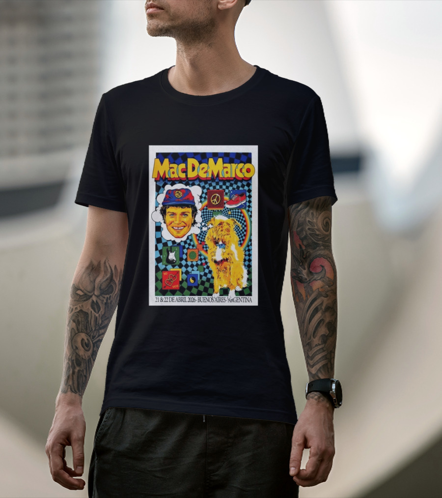 Mac DeMarco 21 22 De Abril 2026 Buenos Aires Argentina Checkerboard Dogg T-Shirt