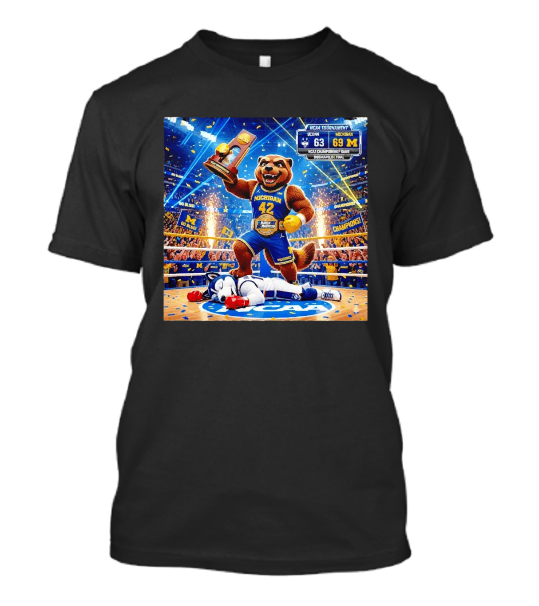 NCAA Tournament Michigan Wolverines Triumph Over Uconn Huskies 69 63 Indianapolis Final T-Shirt