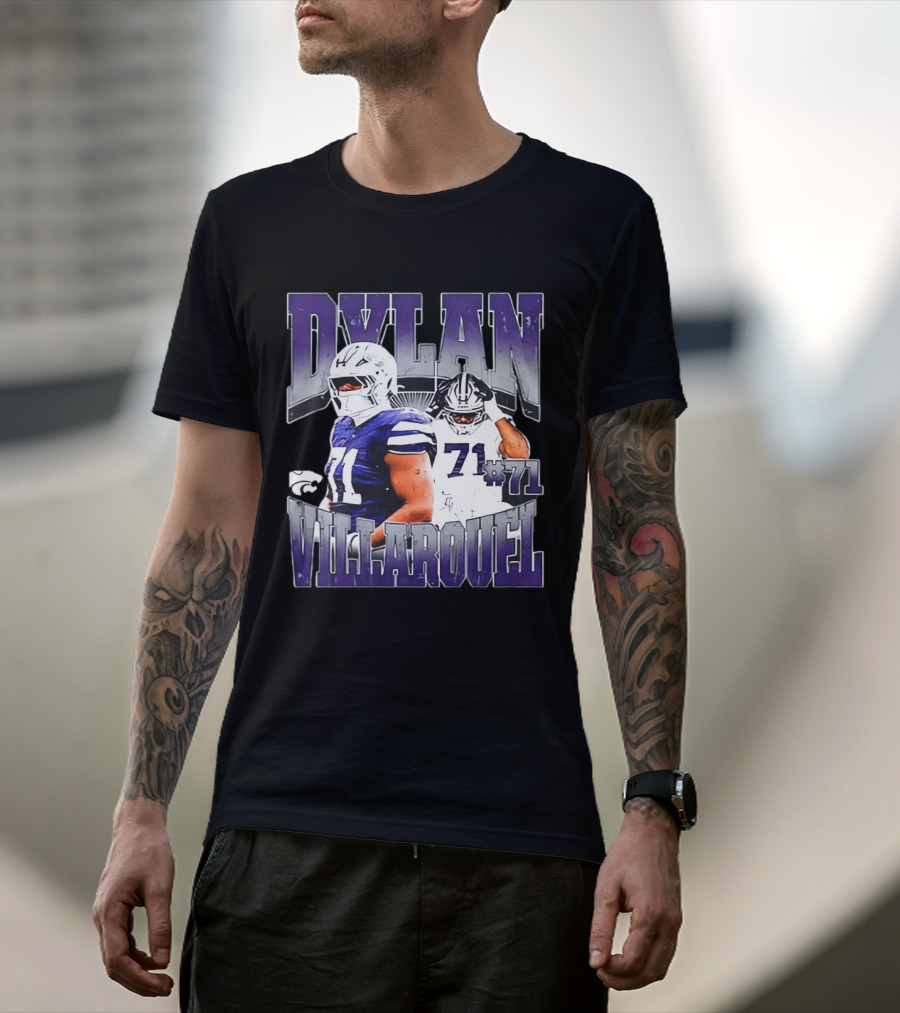 Dylan Villarouel Kansas State Wildcats Football #71 Player T-Shirt