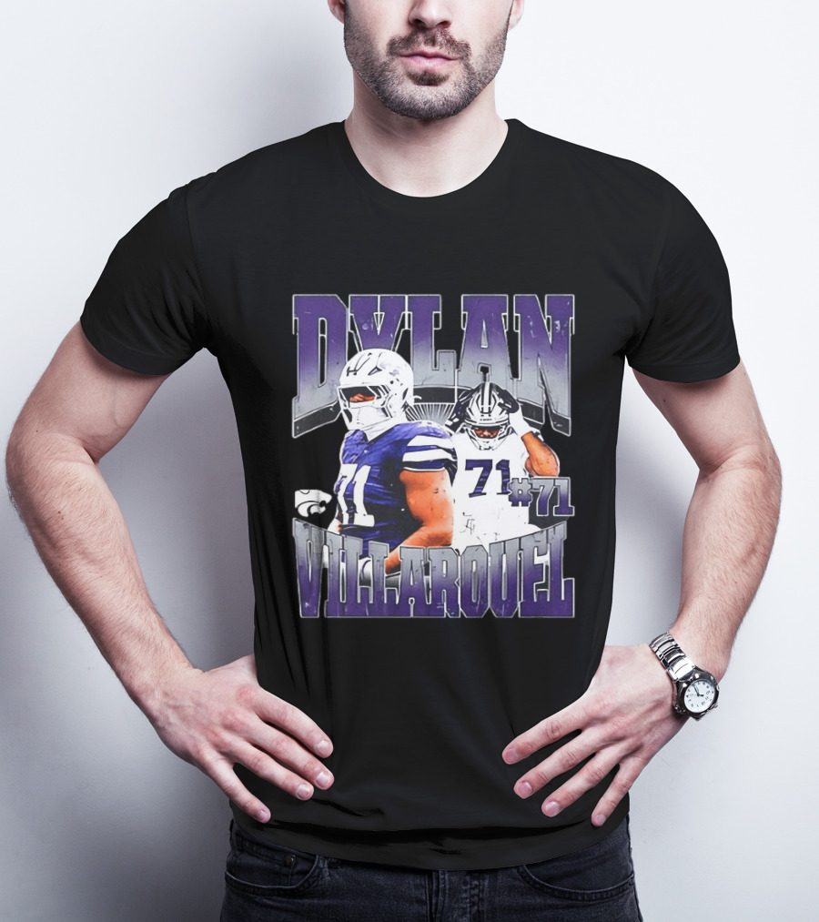 Dylan Villarouel Kansas State Wildcats Football #71 Player T-Shirt
