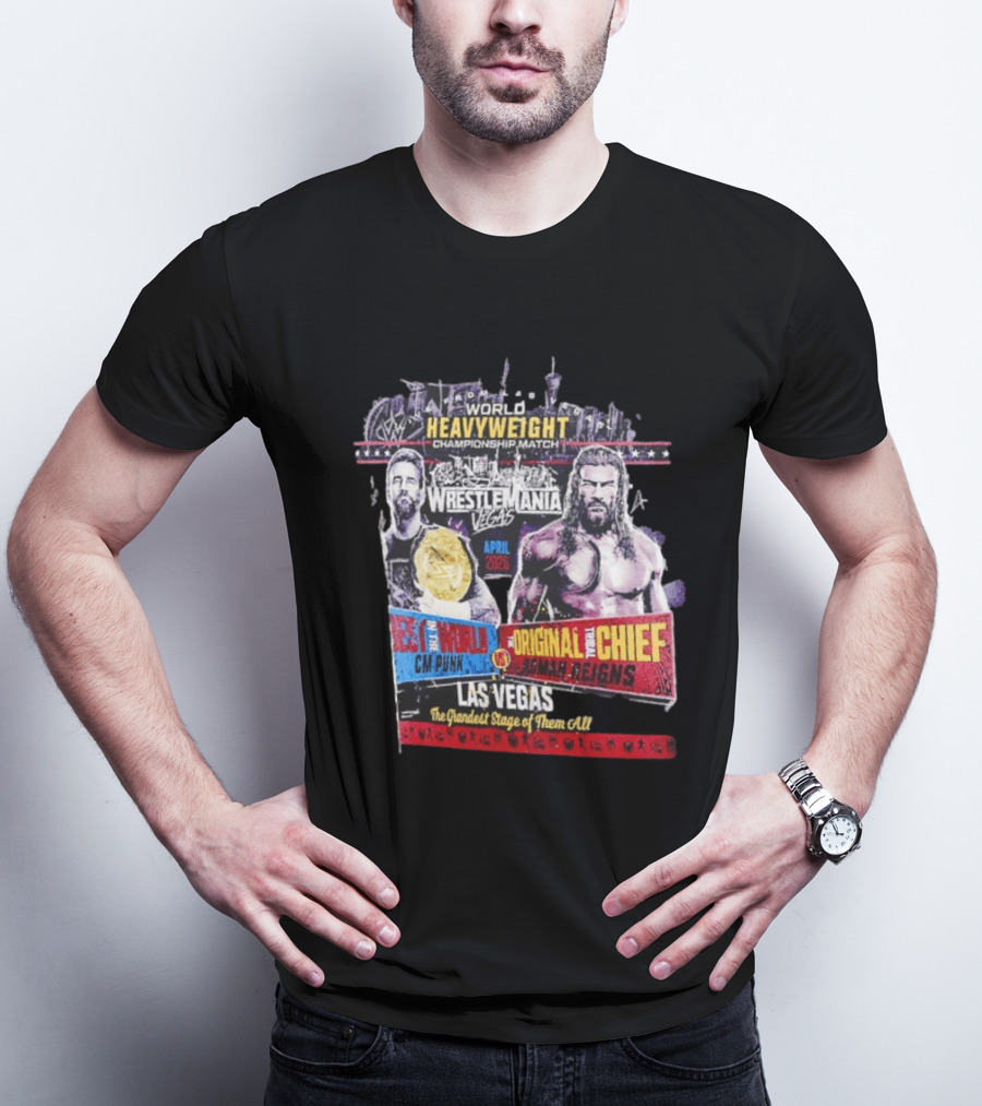 WrestleMania 42 Vegas World Heavyweight CM Punk Vs Roman Reigns T-Shirt