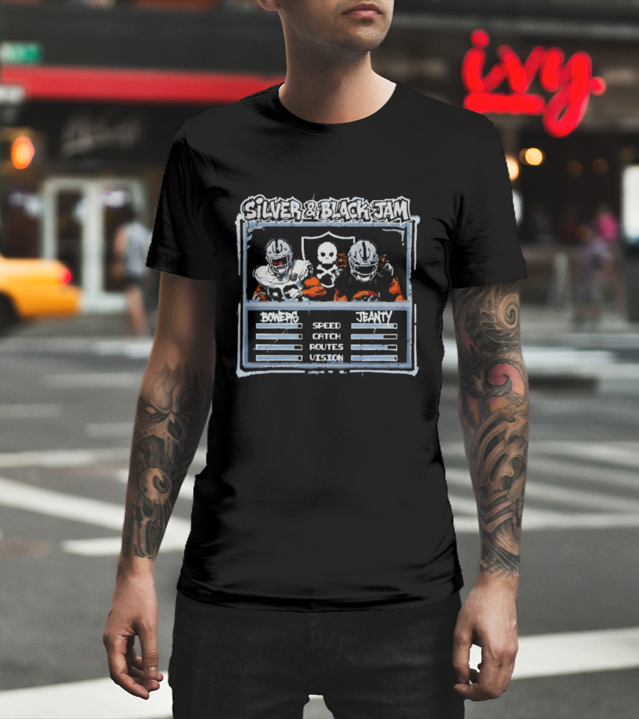 Silver Black Jam Brock Bowers Ashton Jeanty Raiders Speed Catch Routes Vision T-Shirt