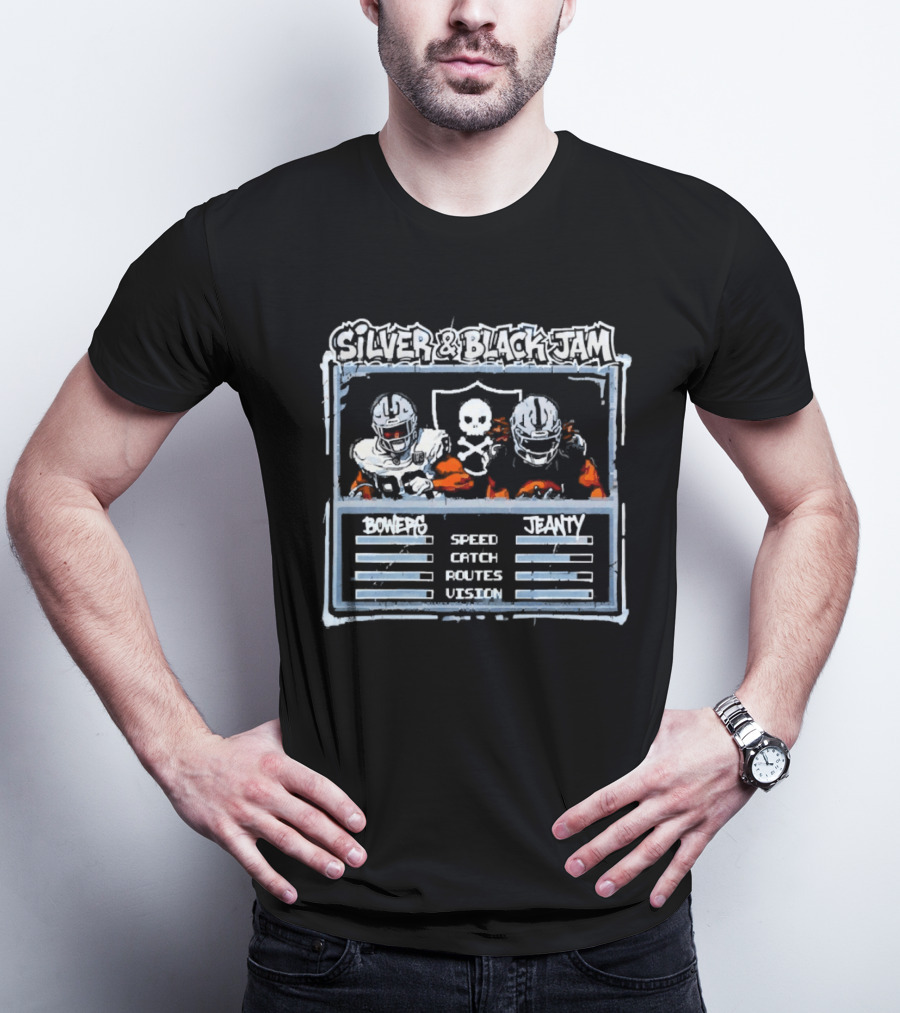 Silver Black Jam Brock Bowers Ashton Jeanty Raiders Speed Catch Routes Vision T-Shirt