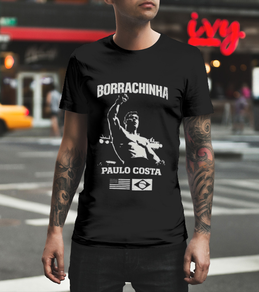 Borrachinha Paulo Costa Raised Arm MMA Fighter Brazil Flag T-Shirt