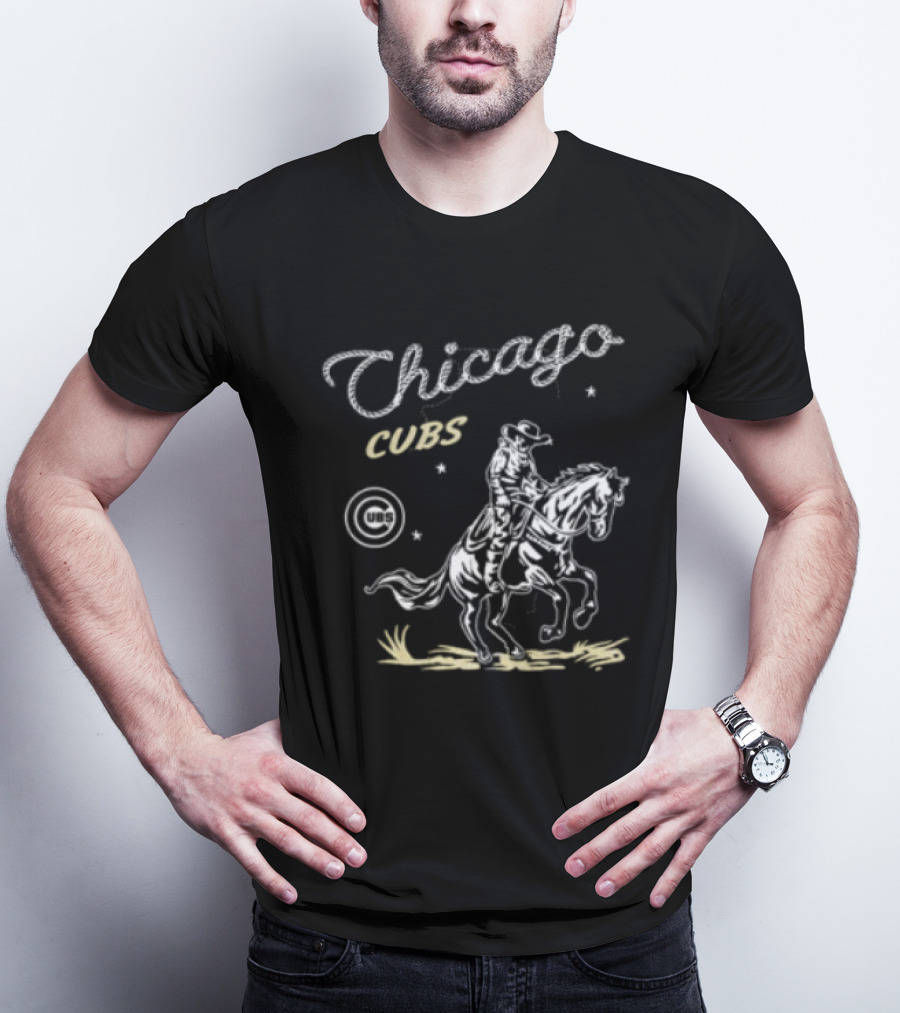 Chicago Cubs Lasso Cowboy Riding Equestrian Drawing T-Shirt