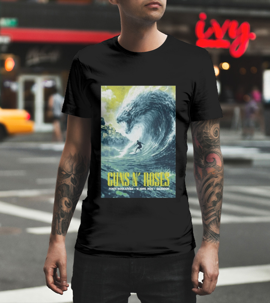 Guns N' Roses Concert April 15 2026 Fonte Nova Arena Salvador Surfer Wave T-Shirt