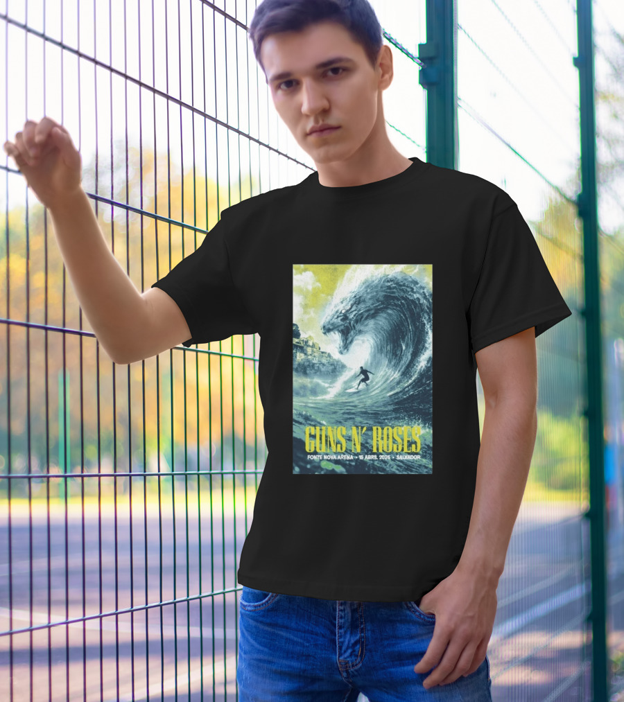 Guns N' Roses Concert April 15 2026 Fonte Nova Arena Salvador Surfer Wave T-Shirt