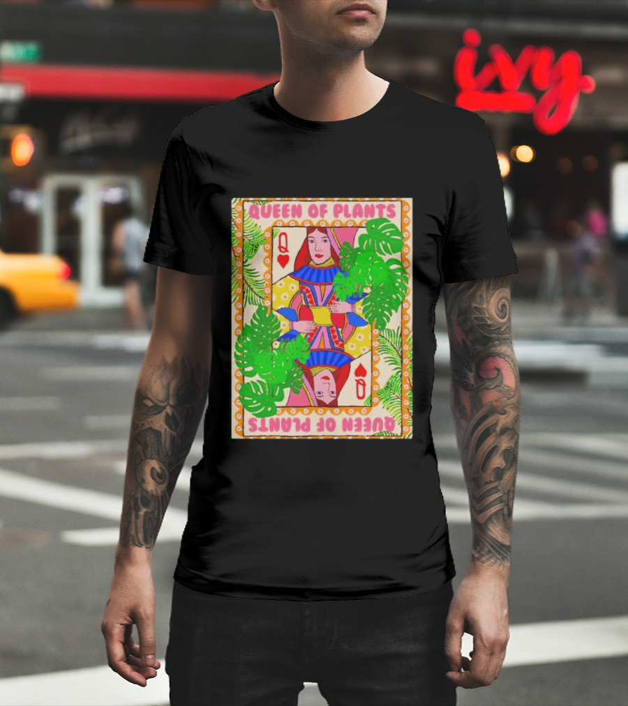 Queen Of Plants Playing Card Monstera Leaves Q Heart T-Shirt